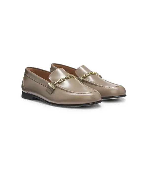 BOSS Leather Loafers With Chain Trim And Logo Detail