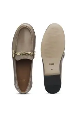 BOSS Leather Loafers With Chain Trim And Logo Detail