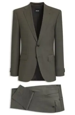 BOSS Two-piece Regular-fit Suit In Mélange Stretch Wool