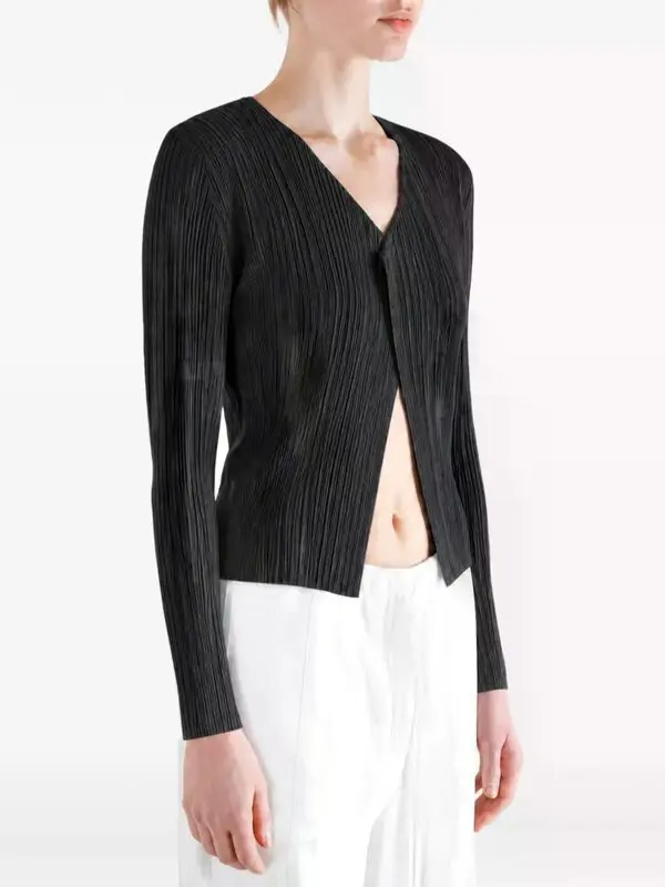 Issey Miyake Pleated V-neck Cardigan - Black