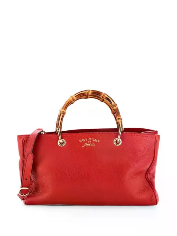 Gucci Bamboo Shopper Leather Medium Tote Bag - Red