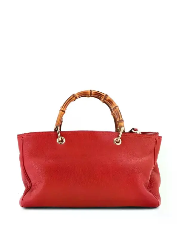 Gucci Bamboo Shopper Leather Medium Tote Bag - Red
