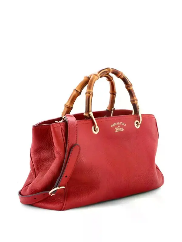 Gucci Bamboo Shopper Leather Medium Tote Bag - Red