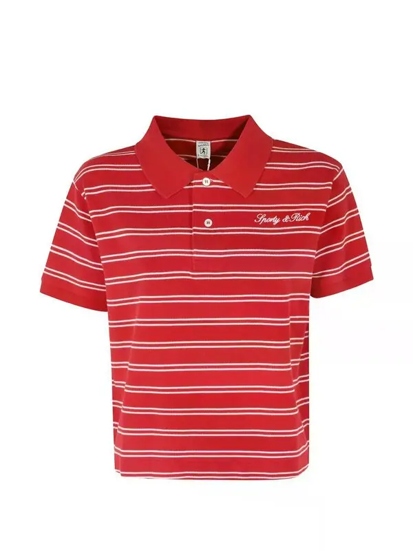SPORTY & RICH Ruby Logo Embroidered Polo Top - Red