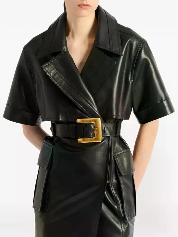Balmain Belted Lambskin Leather Dress