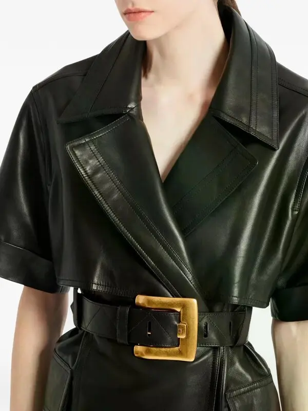 Balmain Belted Lambskin Leather Dress