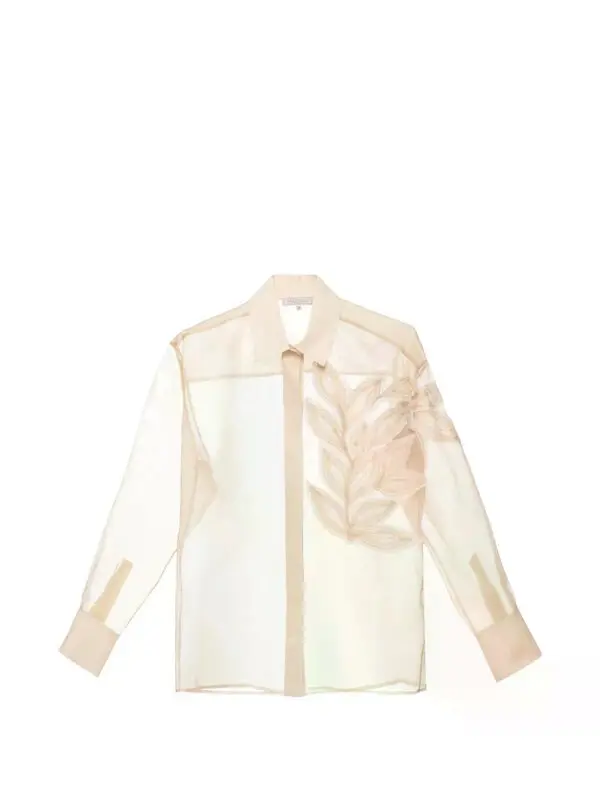 Antonelli Firenze Sheer Silk Shirt With Leaf Appliqu - Neutrals