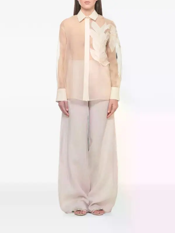 Antonelli Firenze Sheer Silk Shirt With Leaf Appliqu