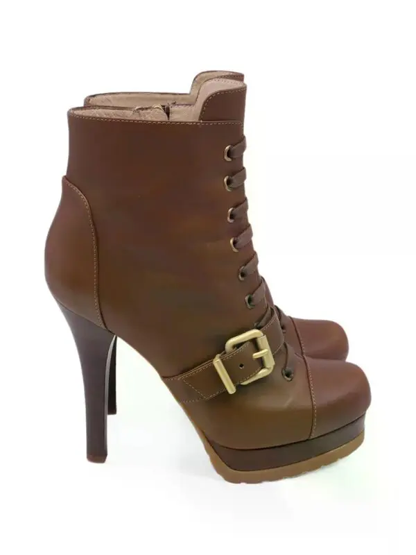 Fendi Lace-up Leather Ankle Boots - Brown