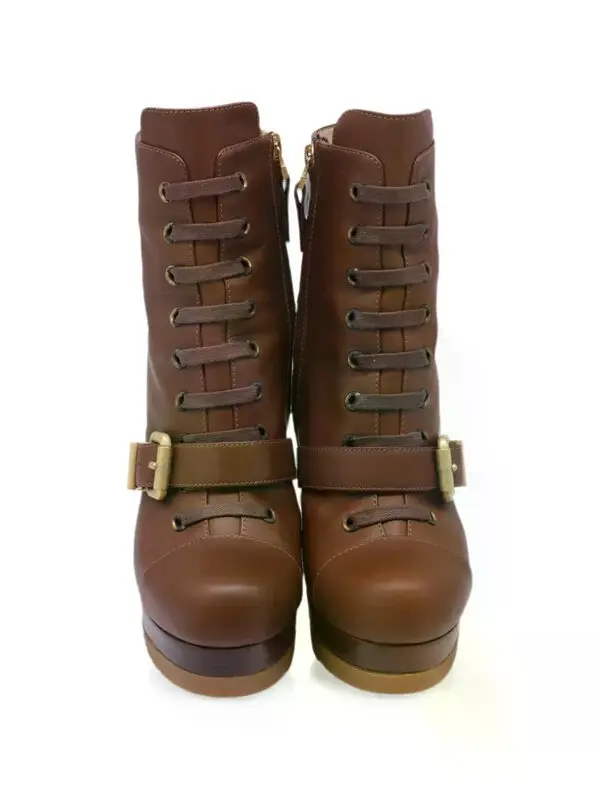 Fendi Lace-up Leather Ankle Boots