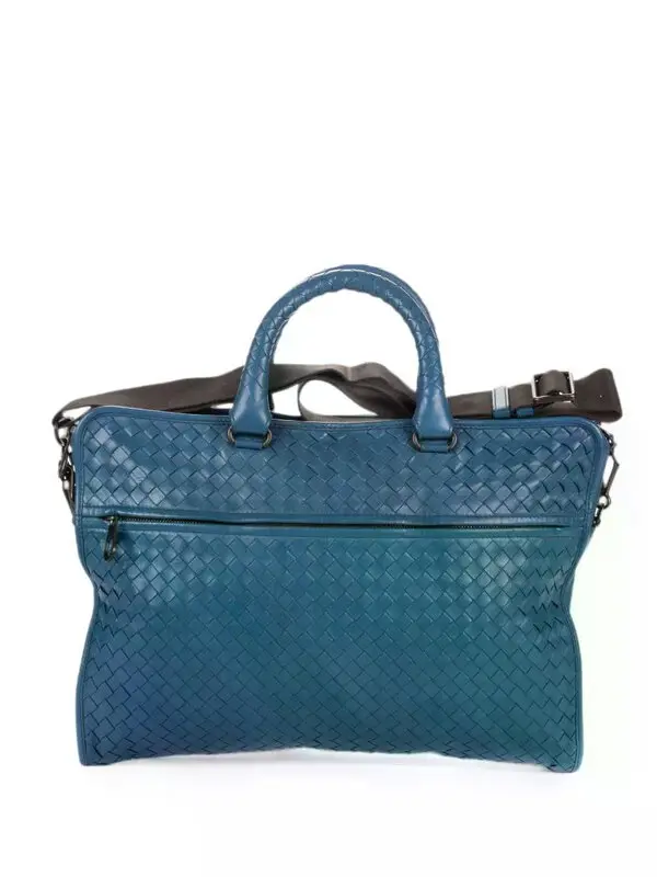 Bottega Veneta Intrecciato Weave Briefcase Bag - Blue