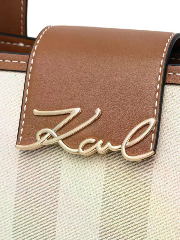 Karl Lagerfeld Stripe Pattern Logo Plaque Tote Bag