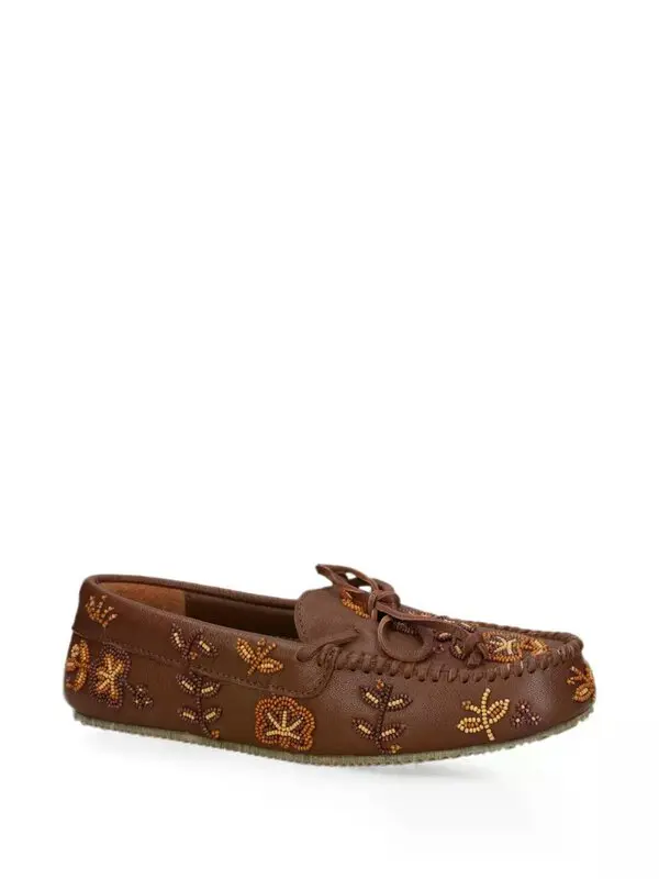 DE SIENA Arianna Bead-embellished Leather Loafers - Brown