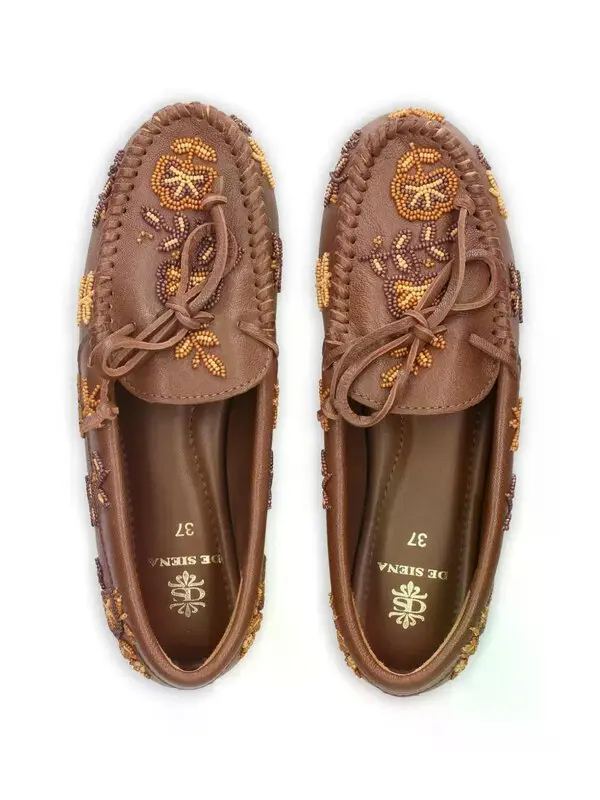 DE SIENA Arianna Bead-embellished Leather Loafers