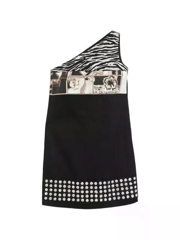 Prada Crystal-embellished One-shoulder Mini Dress - Black