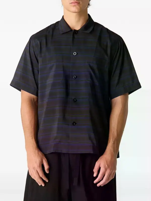 Sacai Horizontal-stripe Short-sleeve Shirt - Black