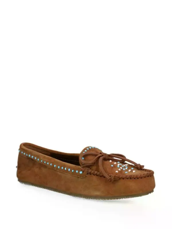 DE SIENA Bead-embellished Suede Loafers - Brown