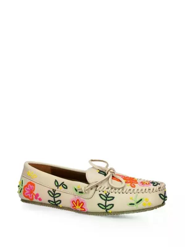 DE SIENA Arianna Bead-embellished Leather Loafers - Neutrals