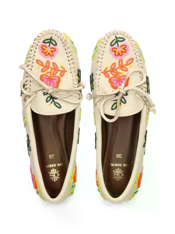 DE SIENA Arianna Bead-embellished Leather Loafers - Neutrals