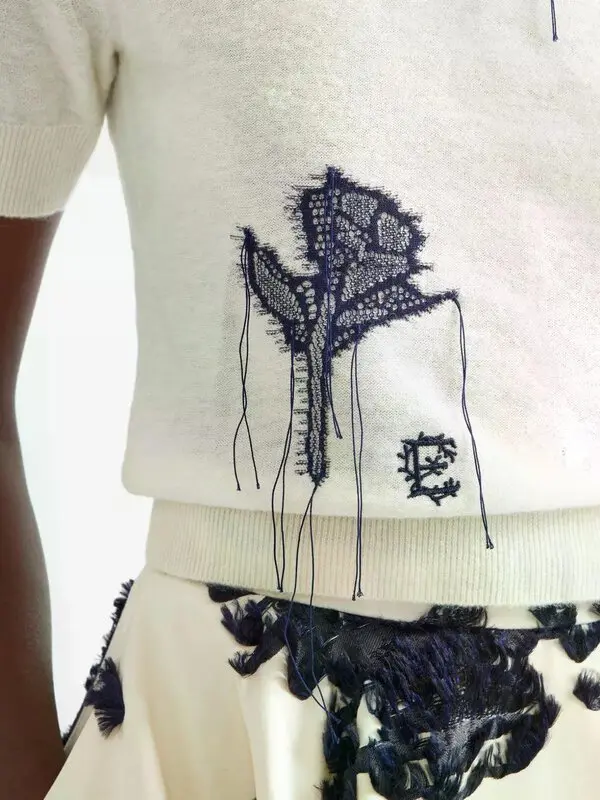 Erdem Embroidered Short-sleeve Sweater - Neutrals