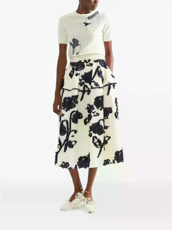 Erdem Embroidered Short-sleeve Sweater - Neutrals