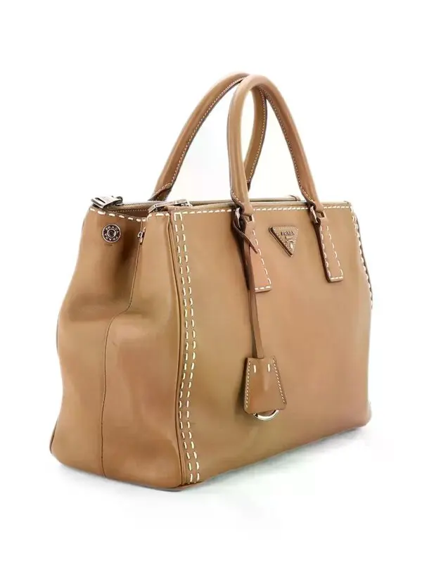 Prada Galleria Double Zip Tote Stitched Leather Medium Crossbody Bag