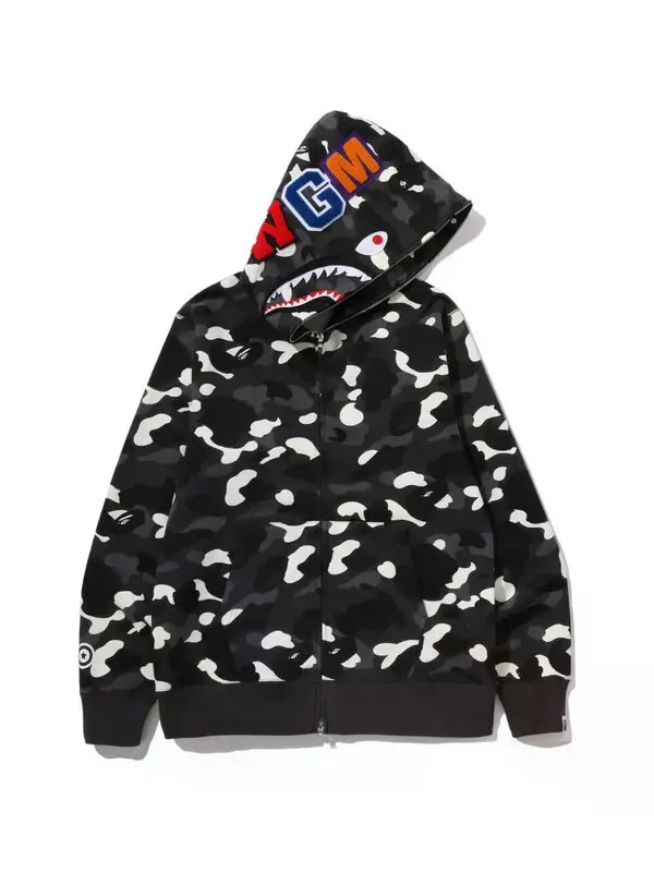 A BATHING APE Shark Camouflage Print Hoodie - Black