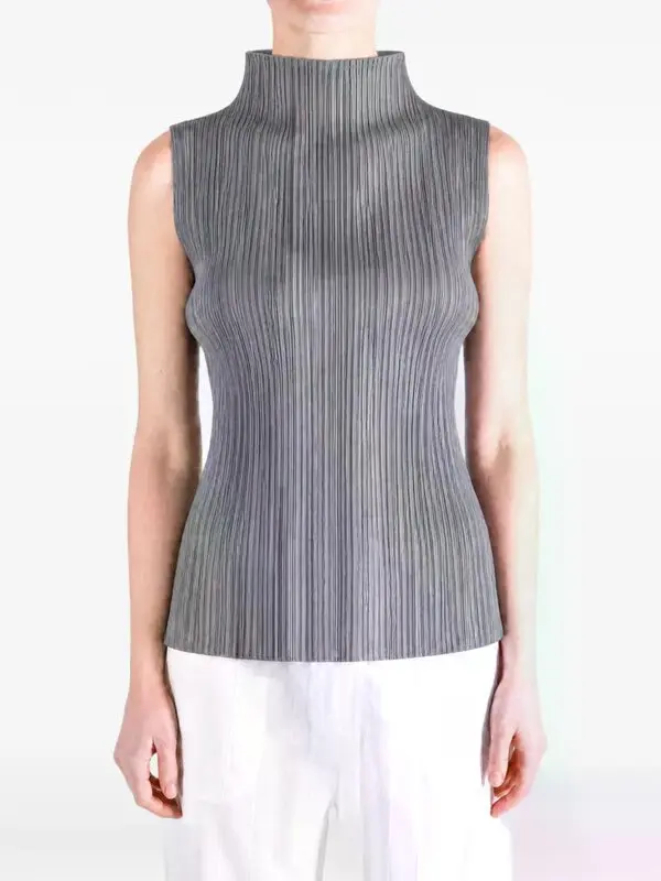 Issey Miyake High-neck Sleeveless Top - Grey