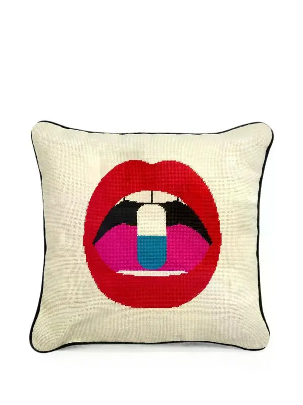 Jonathan Adler Lips-motif Embroidered Cushion