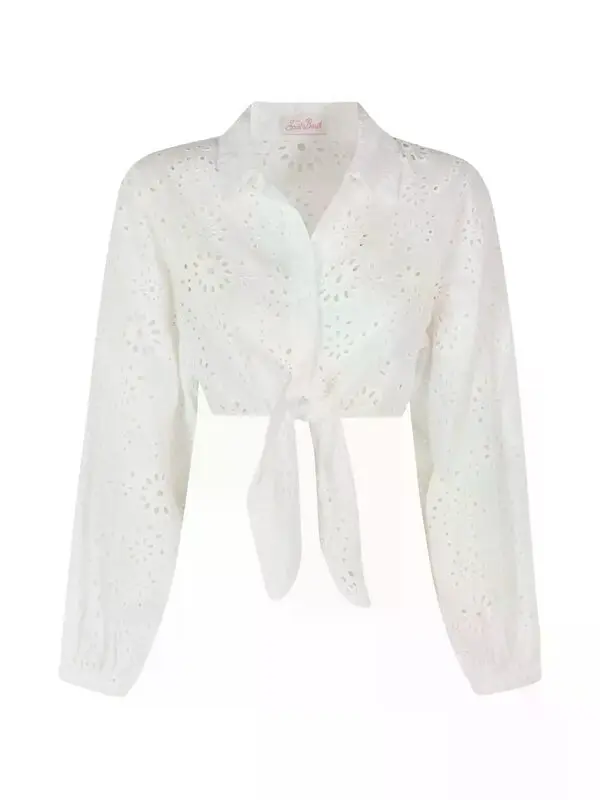 MC2 SAINT BARTH Broderie Anglaise Cropped Shirt - White