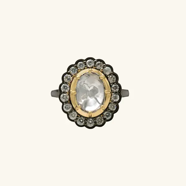 Duniya Tara Halo Ring With Uncut Diamond - Silver