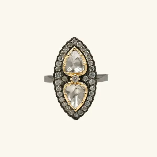 Duniya Tara Twin Pear Ring - Silver
