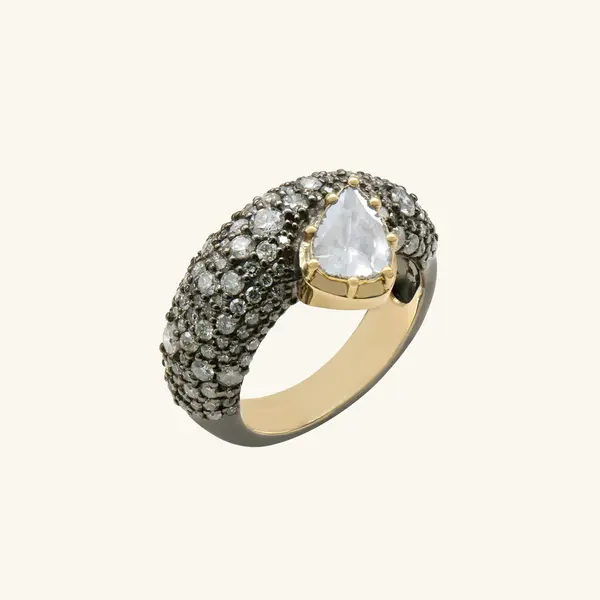 Duniya Tara Pear Dome Ring - Silver