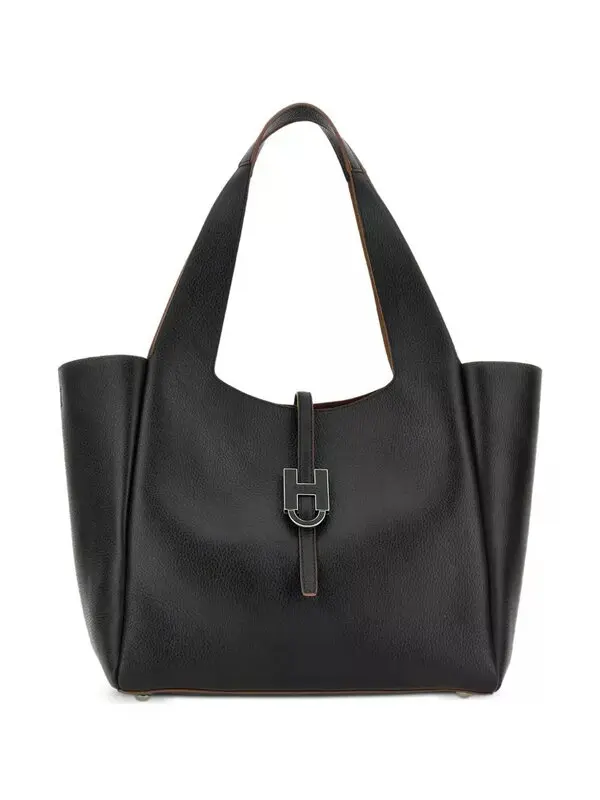 Hogan Trend Shopping Bag In Exposed-grained Leather - Black