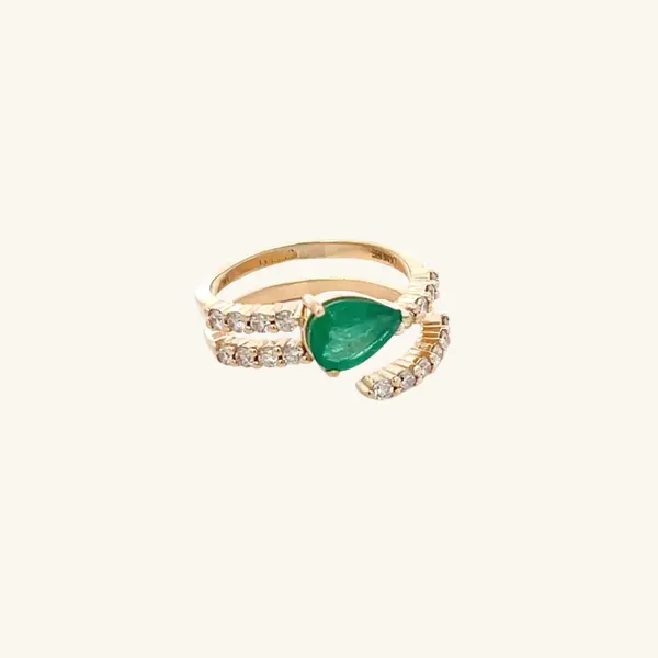 Duniya La Muse Serpentina Wrap Ring With Emerald And Diamonds In 14k Yellow Gold - Green