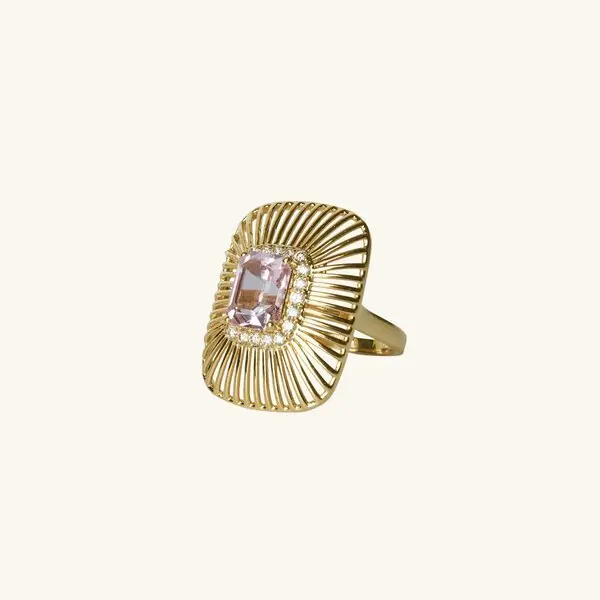 Duniya Prakash Square Ring With Morganite And Diamonds - Pink