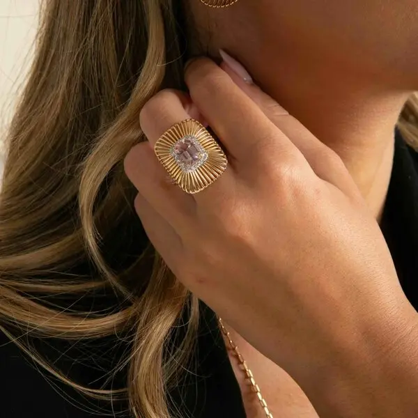 Duniya Prakash Square Ring With Morganite And Diamonds