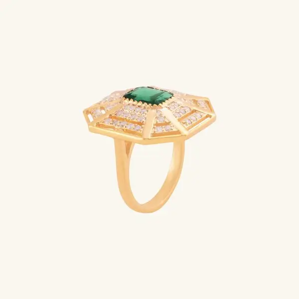 Duniya Emerald And Diamond Web Ring In 14k Gold - Green