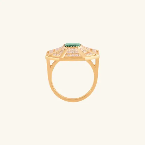 Duniya Emerald And Diamond Web Ring In 14k Gold