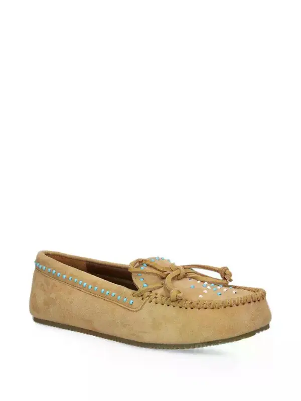 DE SIENA Ochre Suede Bead-embellished Leather Loafers - Neutrals