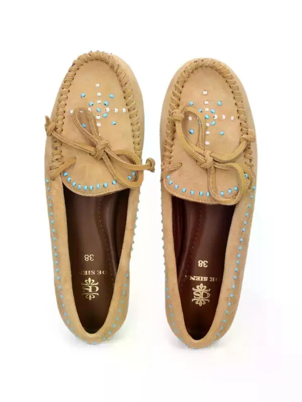 DE SIENA Ochre Suede Bead-embellished Leather Loafers