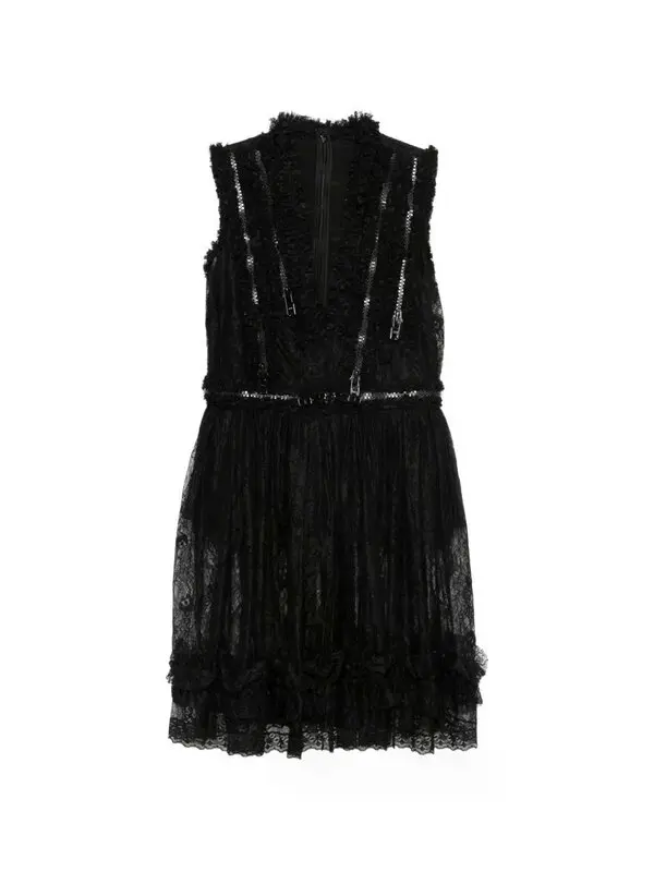 Givenchy Lace-trimmed Ruffled Mini Dress - Black