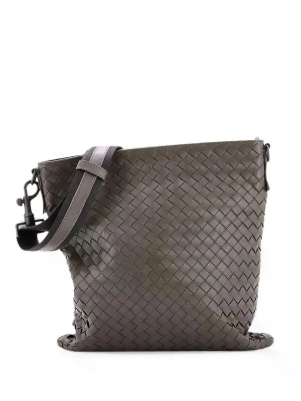 Bottega Veneta Intrecciato Nappa Flat Messenger Bag - Grey