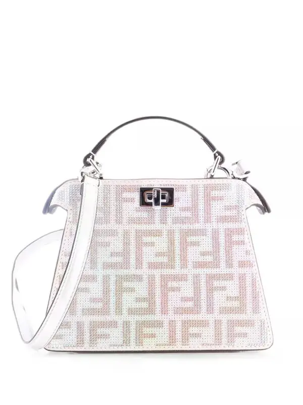Fendi Peekaboo Iseeu Bag Crystal Embellished Suede Petite Satchel - Silver