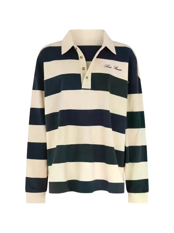 Love Stories Striped Long-sleeve Polo Shirt - Blue