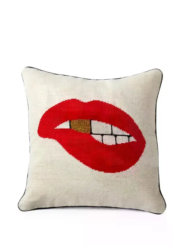 Jonathan Adler Lips Needlepoint Cushion - Neutrals