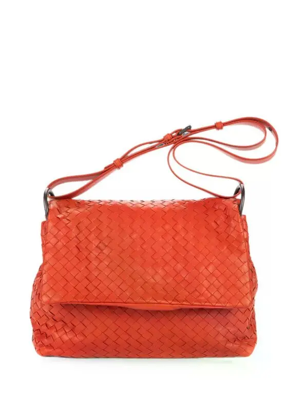 Bottega Veneta Intrecciato Weave Flap Shoulder Bag - Orange