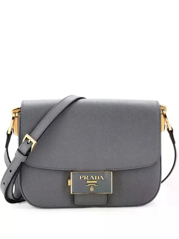 Prada Embleme Flap Saffiano Leather Shoulder Bag - Grey