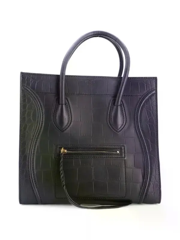 Celine Crocodile Embossed Leather Medium Tote Bag - Black