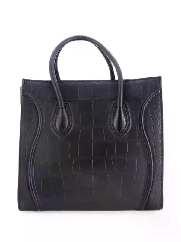 Celine Crocodile Embossed Leather Medium Tote Bag - Black